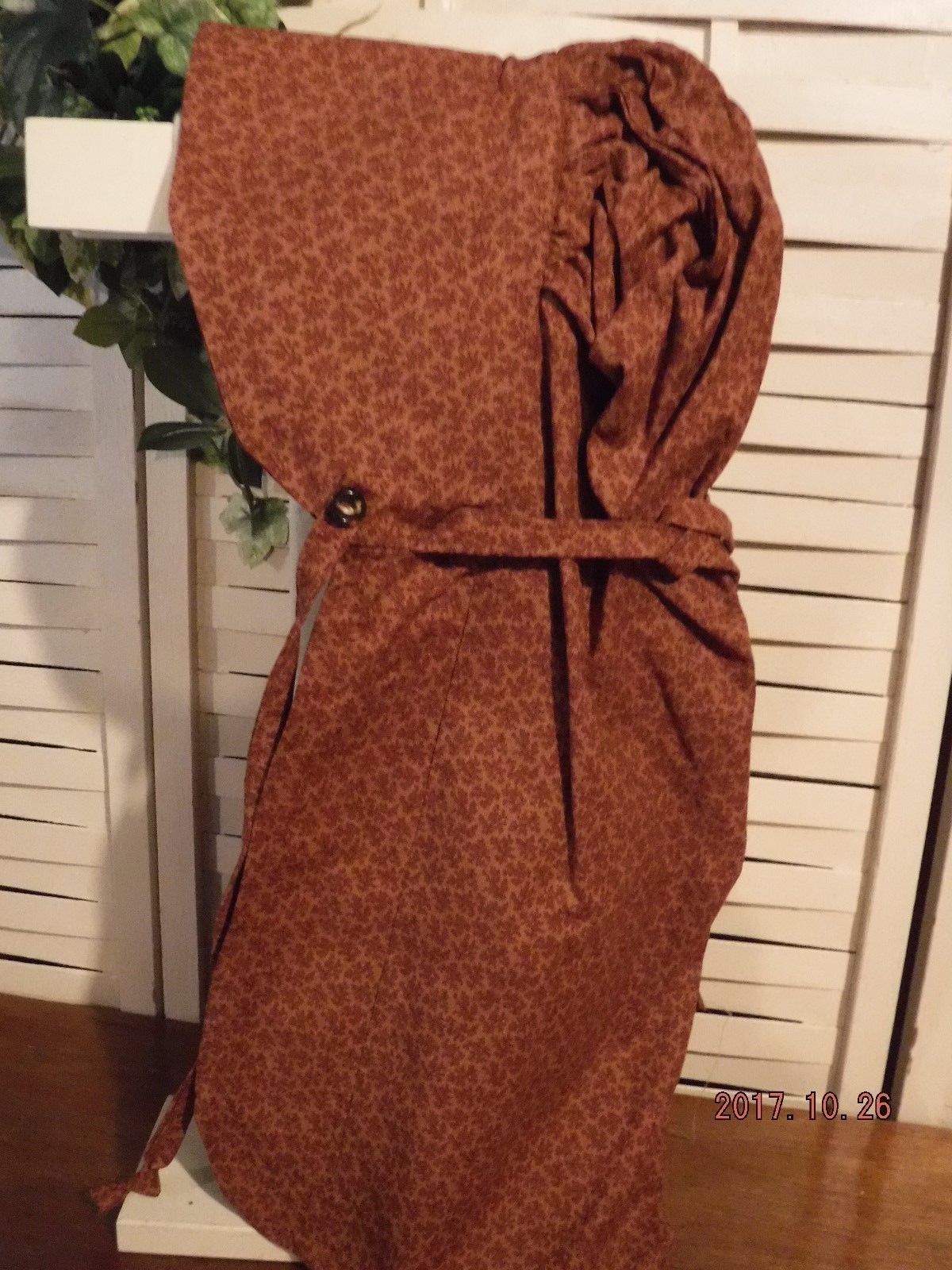 primitive tea stained prairie bonnet rusty red calico cotton -- Antique ...