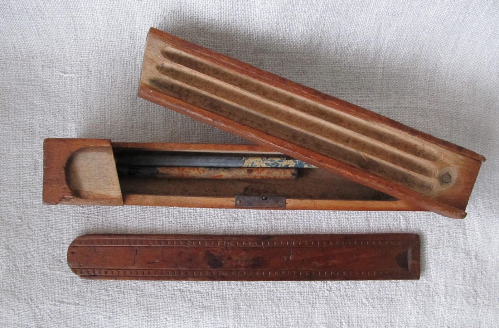 Antique Victorian WOOD PENCIL BOX 2 Compartments Swivels Slide Top 2 ...