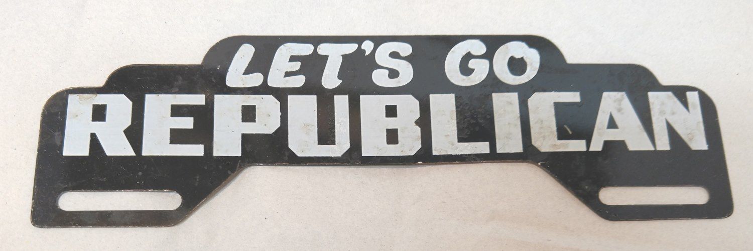 Vintage 1940s? Let''s Go Republican blue procelain sign for License ...