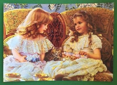 Two cute girls with a kitten, artist Sandra Cook -- Antique Price Guide ...