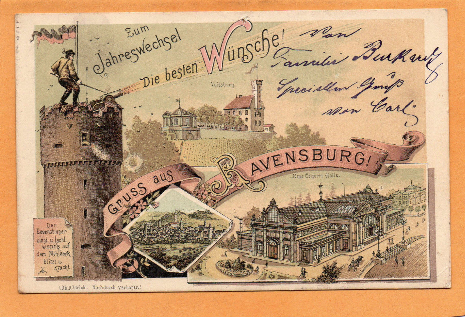 Gruss aus Ravensburg Germany 1896 Postcard -- Antique Price Guide Details Page