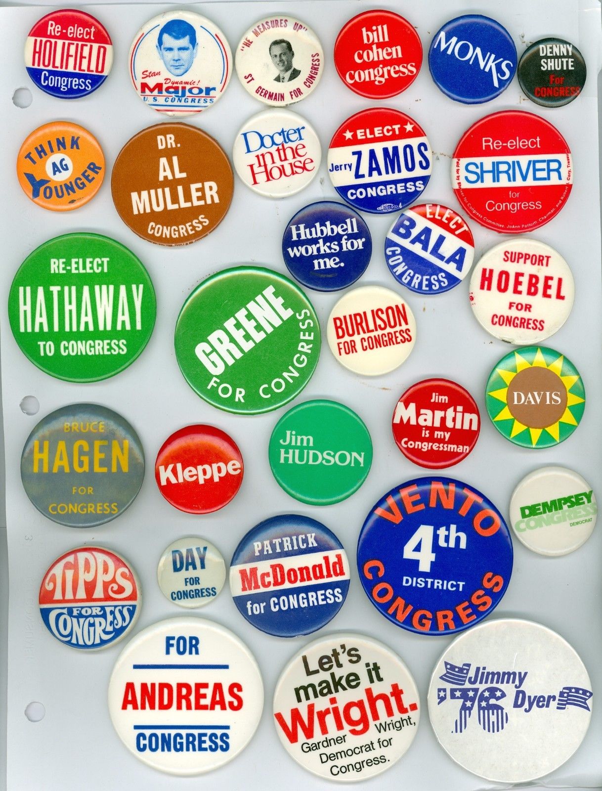 30 Vintage 1960s-90s US Congress Political Campaign Pinback Buttons ...