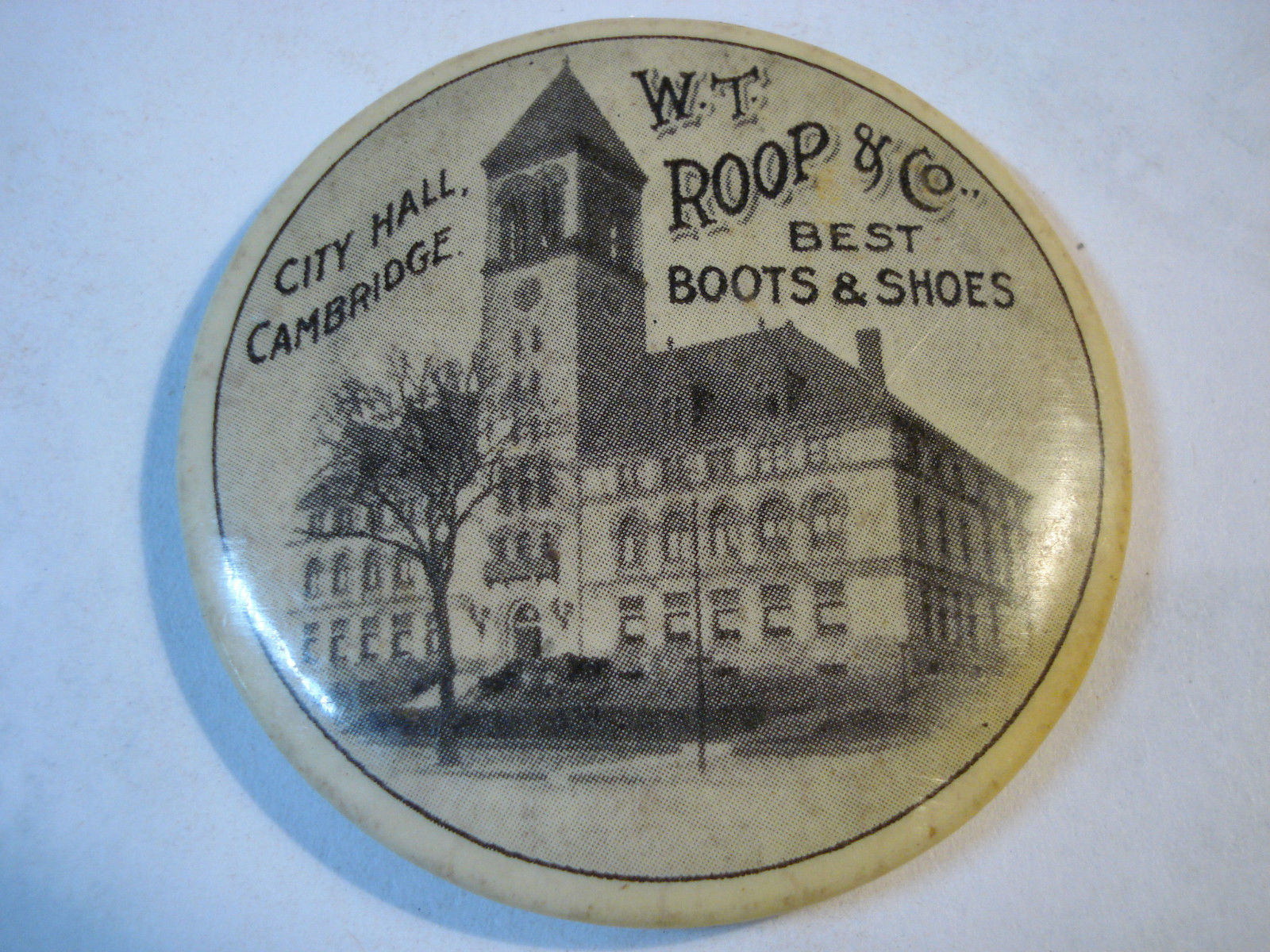 CELLULOID ADVERTISING POCKET MIRROR W.T.ROOP & CO. BEST BOOTS & SHOES ...