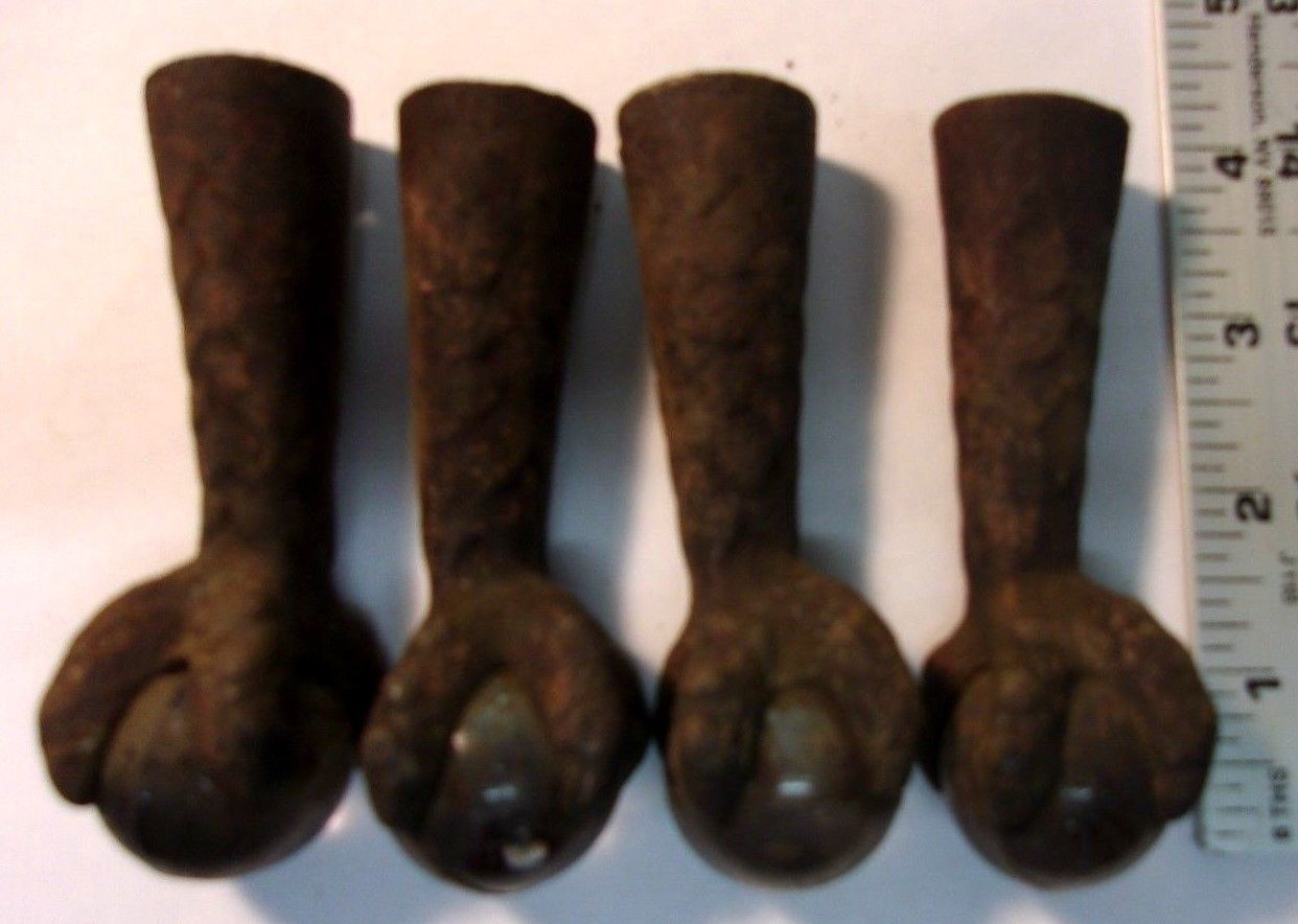 4 Vintage Cast Iron Eagle Claw TALON & Glass Ball Feet Table Chest ...