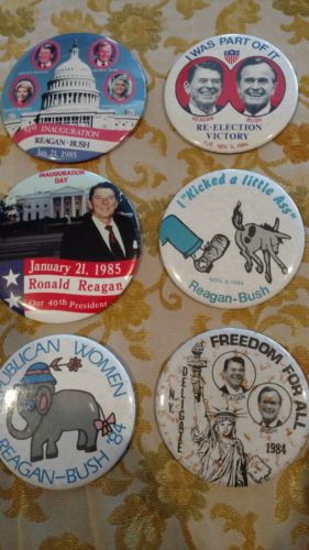 SIX 3" PINS Ronald Reagan Bush campaign pin button political 1984 ...