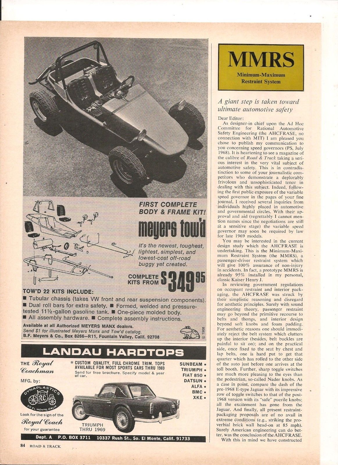 ORIGINAL VINTAGE 1968 MEYERS TOW''D AMERICAN ADVERT - MEYERS MANX BEACH ...
