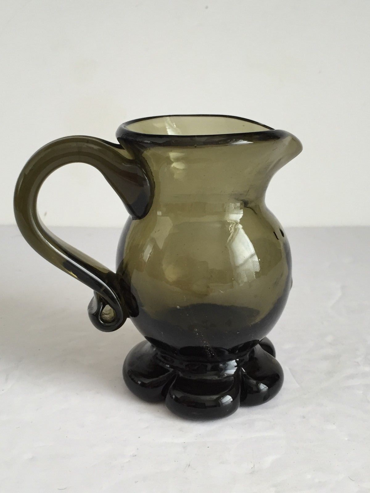 Vintage Wheaton Clevenger Glass Olive Green Small Pitcher Jug Applied ...