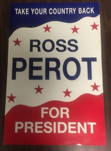 Vintage 1992 Ross Perot For President 14x22 Political Cardboard ...