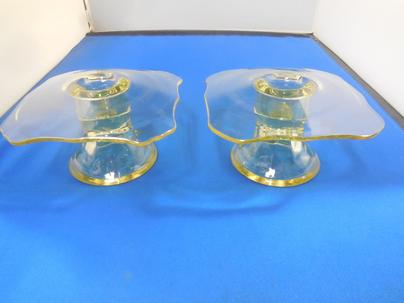 Vintage Topazcanary Yellow Depression Glass Candle Holderscandlestick Antique Price Guide