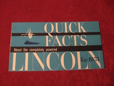 1953 Lincoln Quick Facts Showroom Dealership Brochure Original Old ...