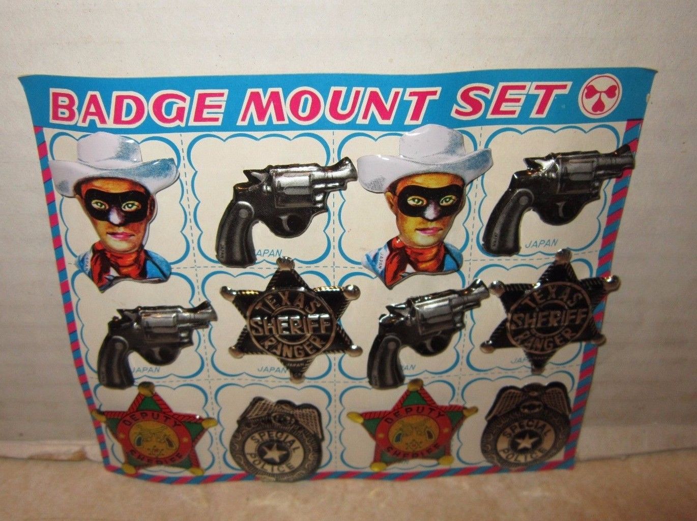 LONE RANGER TEXAS SHERIFF TIN BADGE MOUNT SET 1960''s JAPAN SET OF 12 ...
