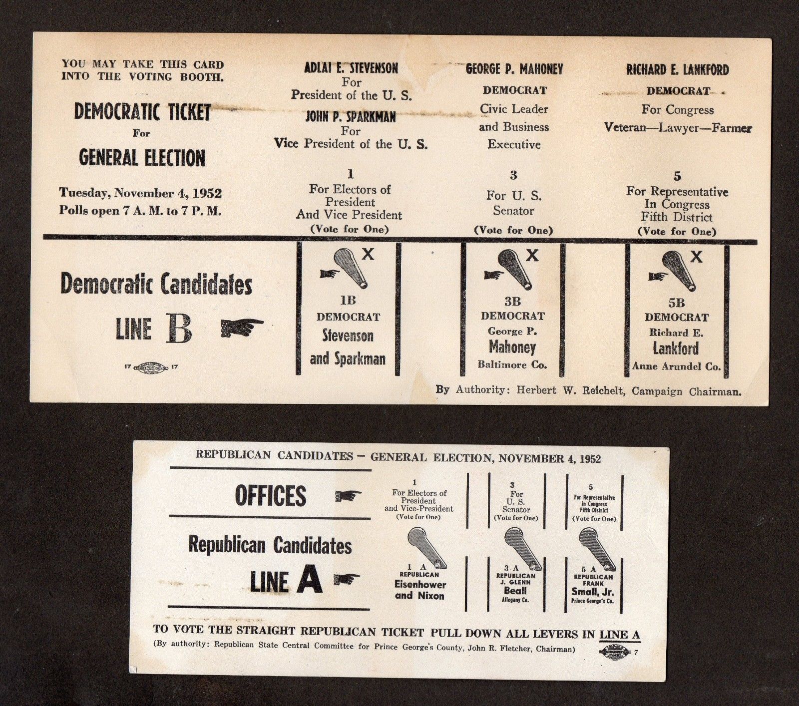 Scarce 1952 Eisenhower & Stevenson TWO (2) VOTING MACHINE Instructions ...