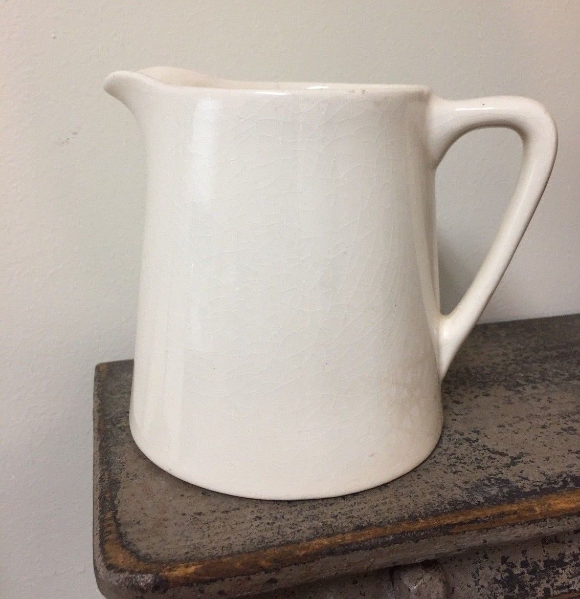 ANTIQUE PRIMITIVE WHITE CREAMER PITCHER MARKED U S A CRAZING STILL ...