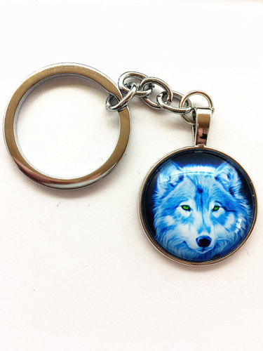 Vintage wolf Keychain Cabochon Tibetan silver Glass Metal Key Ring9 ...