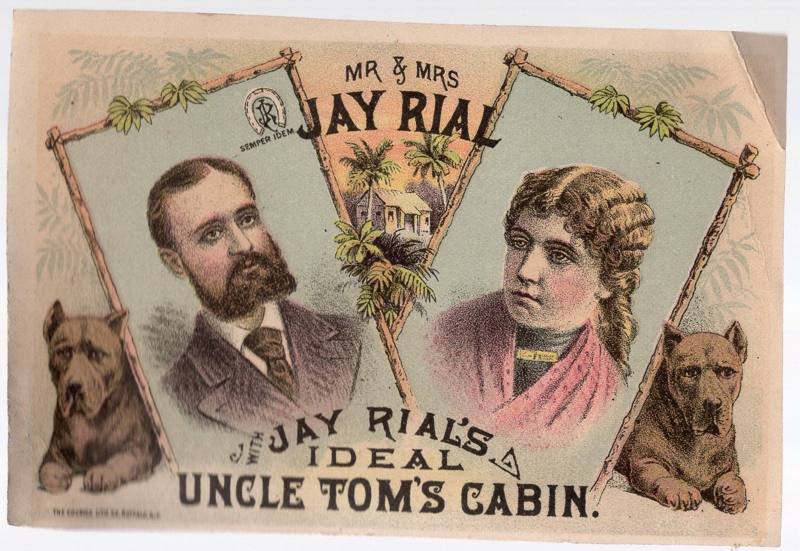 VINTAGE VICTORIAN TRADE CARD. MR. &MRS. JAY RIAL, UNCLE TOM''S CABIN ...