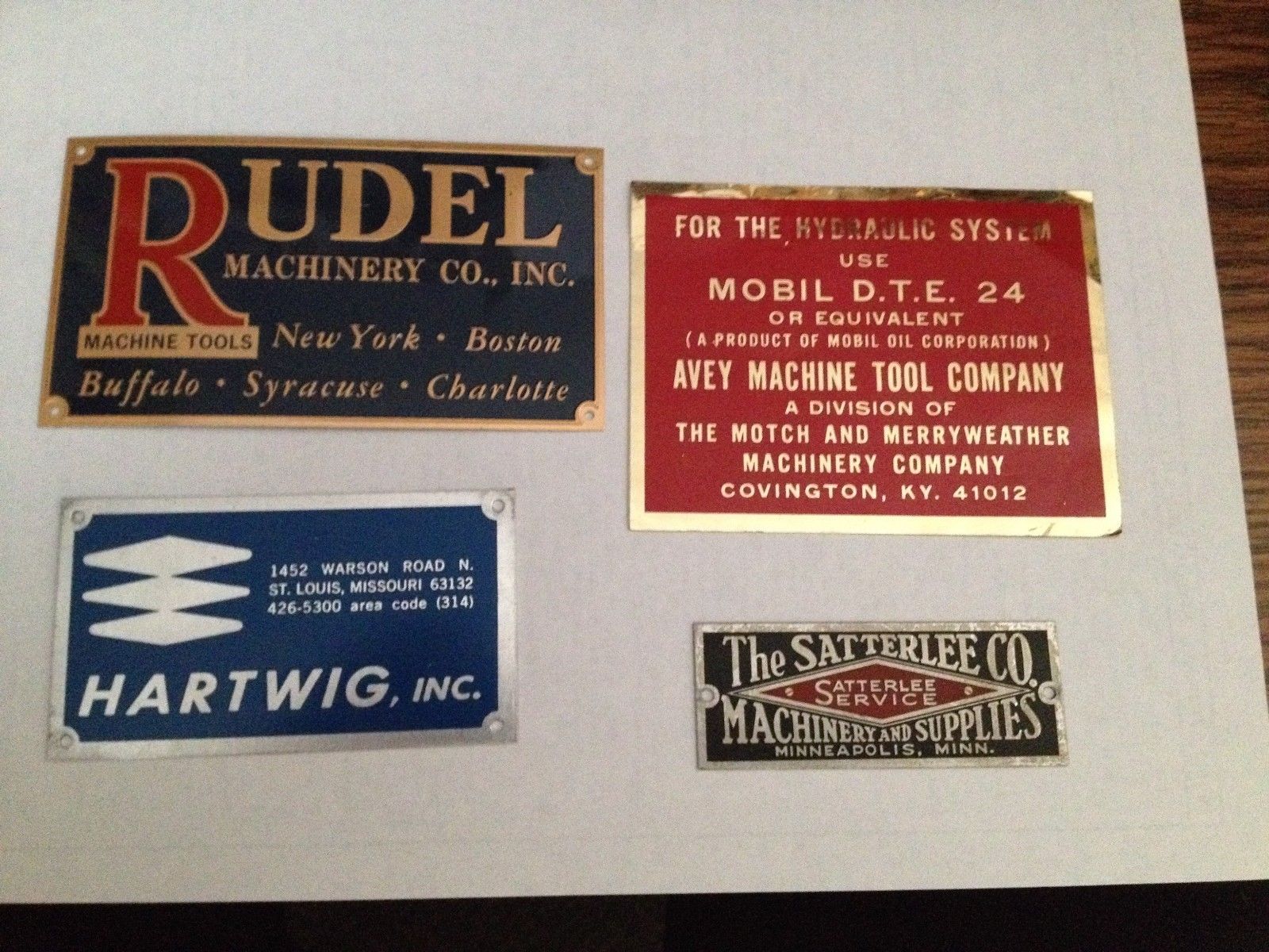 4 Vintage Painted Metal Signs. Data Plate From 4 Machine Co.. U.S.A ...