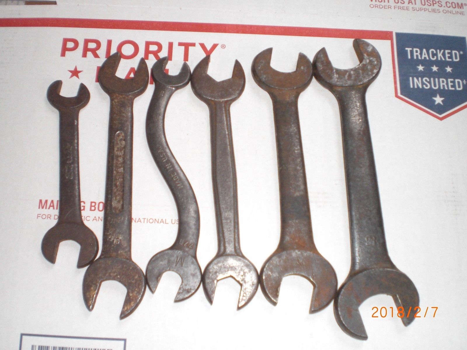 lot of antique/ vintage wrenches 6 open,1 combo Ford, Fulton, Fairmount ...