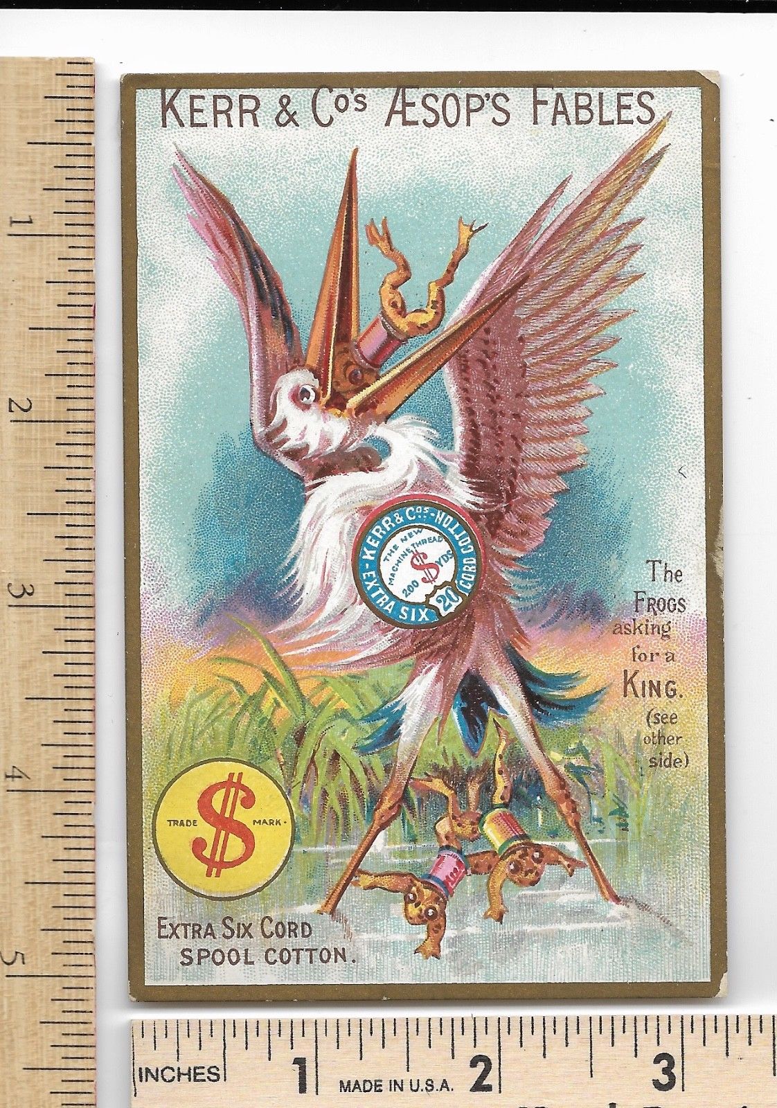 KERR Thread AESOP''S FABLES Frog asking for King Stork Egret Trade Card ...
