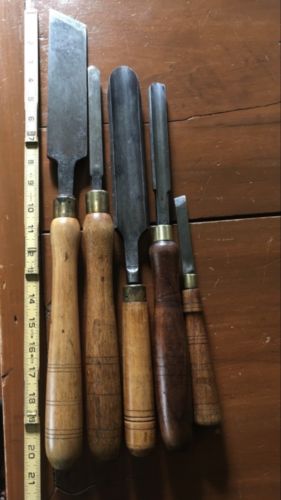 5 Antique Wood Lathe Tools -1 Buck Bro.& Early Hand Forged -One Large ...