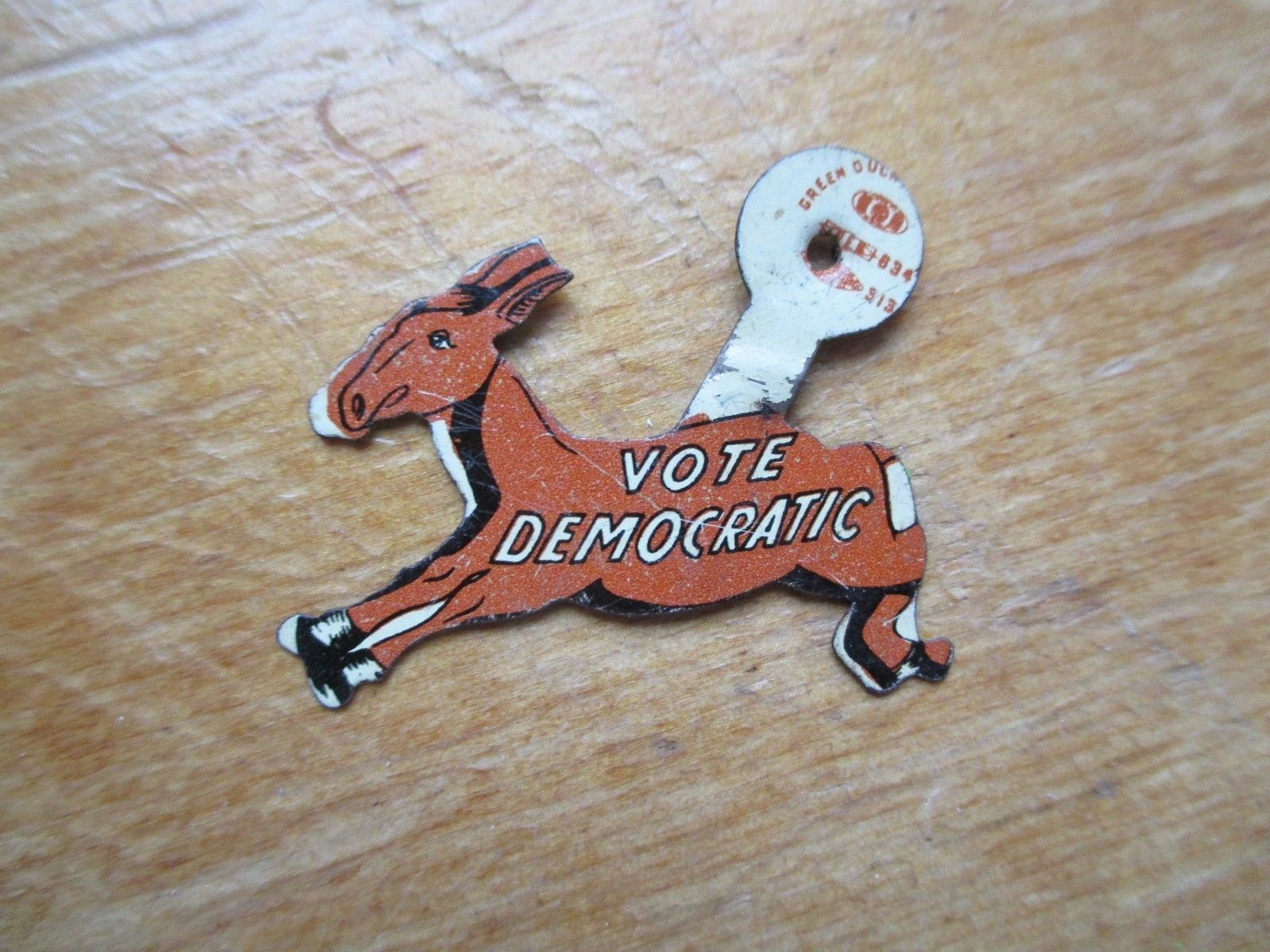 Vintage 1940s Vote Democratic Donkey Tin Lithograph Flat Tab Pin Button ...