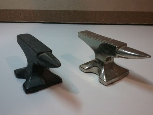 2 Vintage cast iron & chrome mini anvil 1 advertising paperweight ...