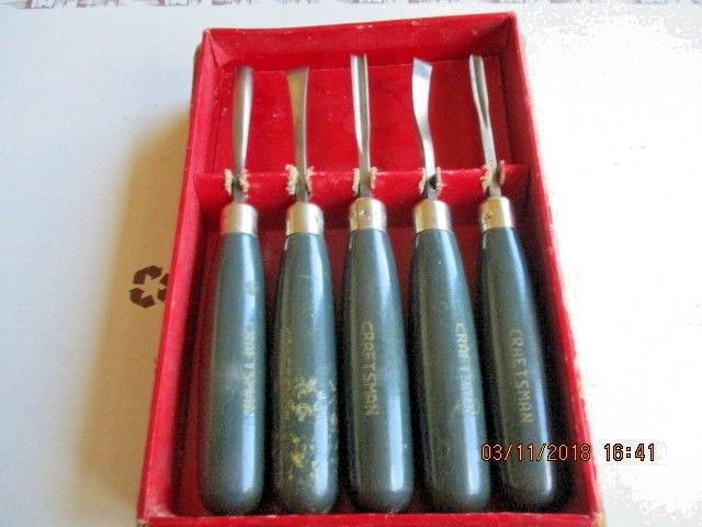 Vintage 5 Pc Craftsman Wood Carving Chisel Set, Green Wood Handles ... Vintage 5 Pc Craftsman Wood Carving Chisel Set, Green Wood Handles ...
