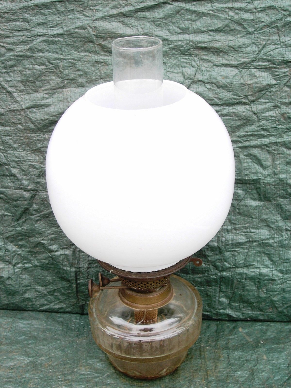 Large Vintage Glass Base Oil Lamp with Glass Funnel and Glass Shade 882 ...