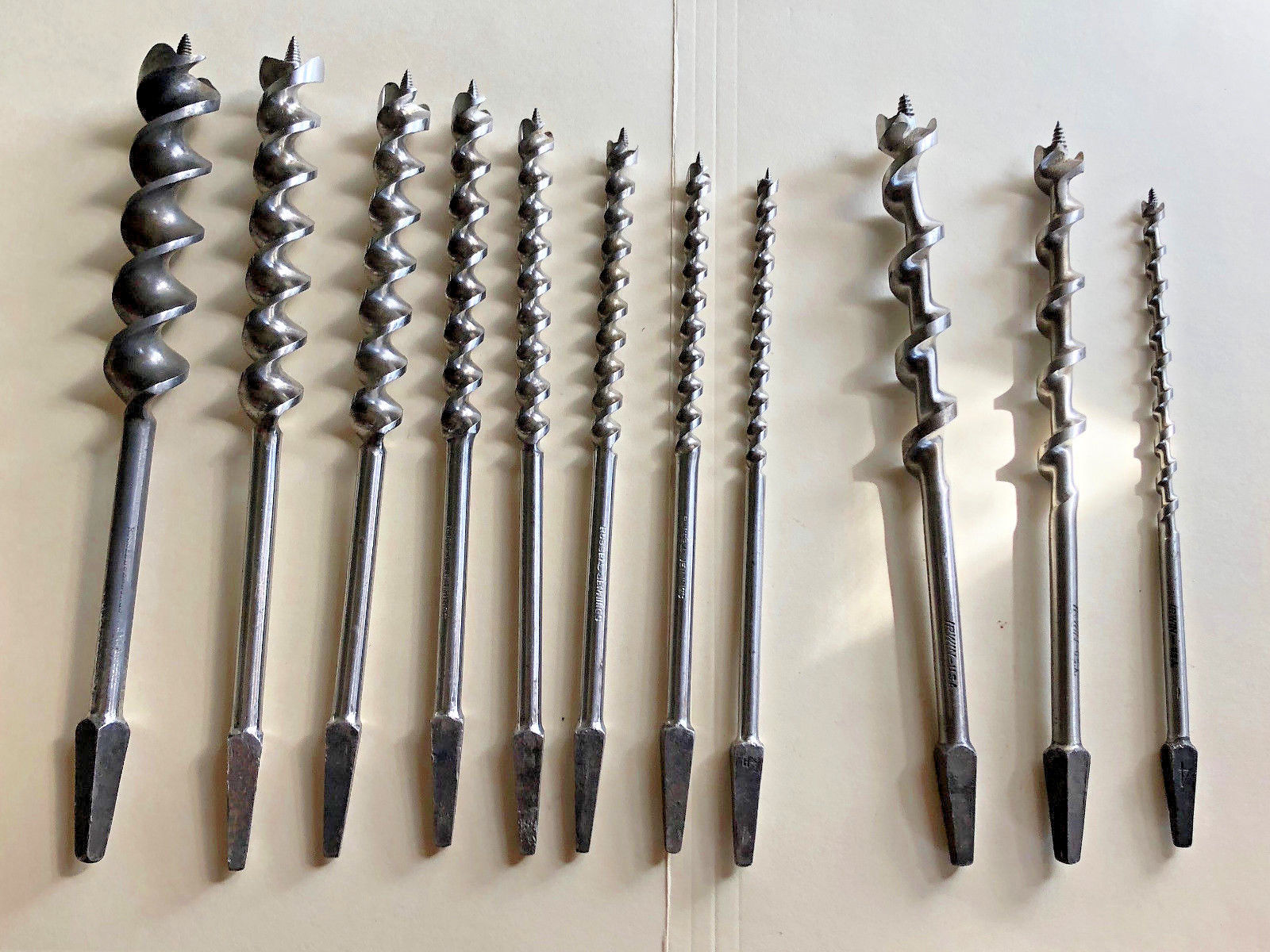 RUSSELL JENNINGS AND IRWIN HAND BRACE BITS...QTY OF 11 -- Antique Price ...