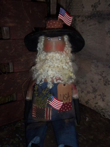 *Primitive 20x6in UNCLE SAM BLUE OVERALL BODY Stuffed Country old rusty ...