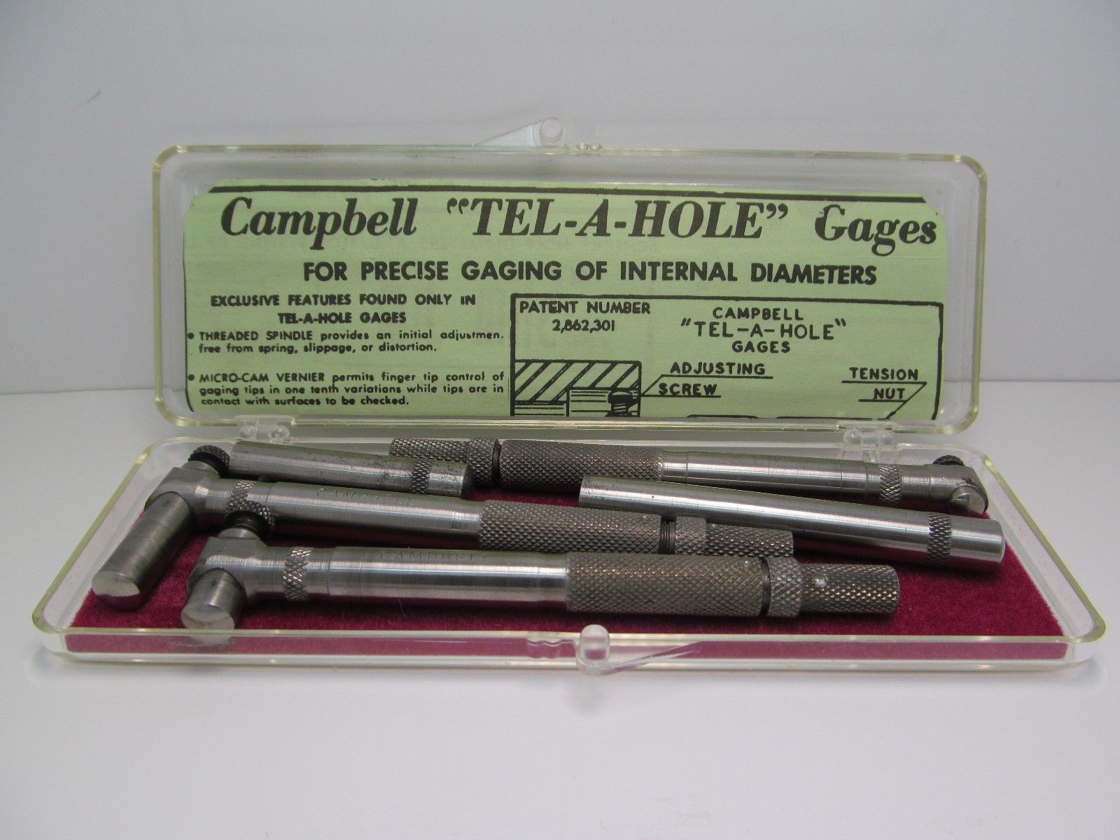 Campbell Tell A Hole Gages Internal Diameter Measuring Tool Set + Case ...