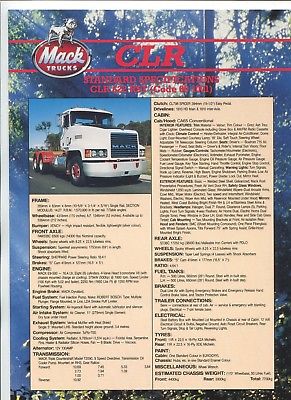 MACK Truck 1991 CLR 622 RST Sales Brochure -- Antique Price Guide ...