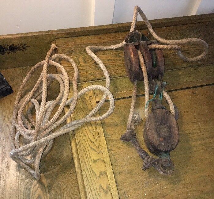 Antique UW Block Tackle double barn pulley wood steel steampunk Twin ...