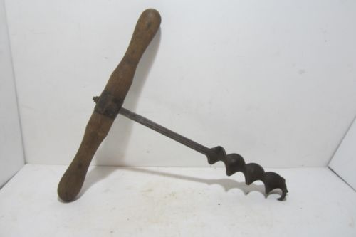 Metal Hand Auger Cast Iron Wood Drill Tool Carpentry Cabin Farm Antique ...
