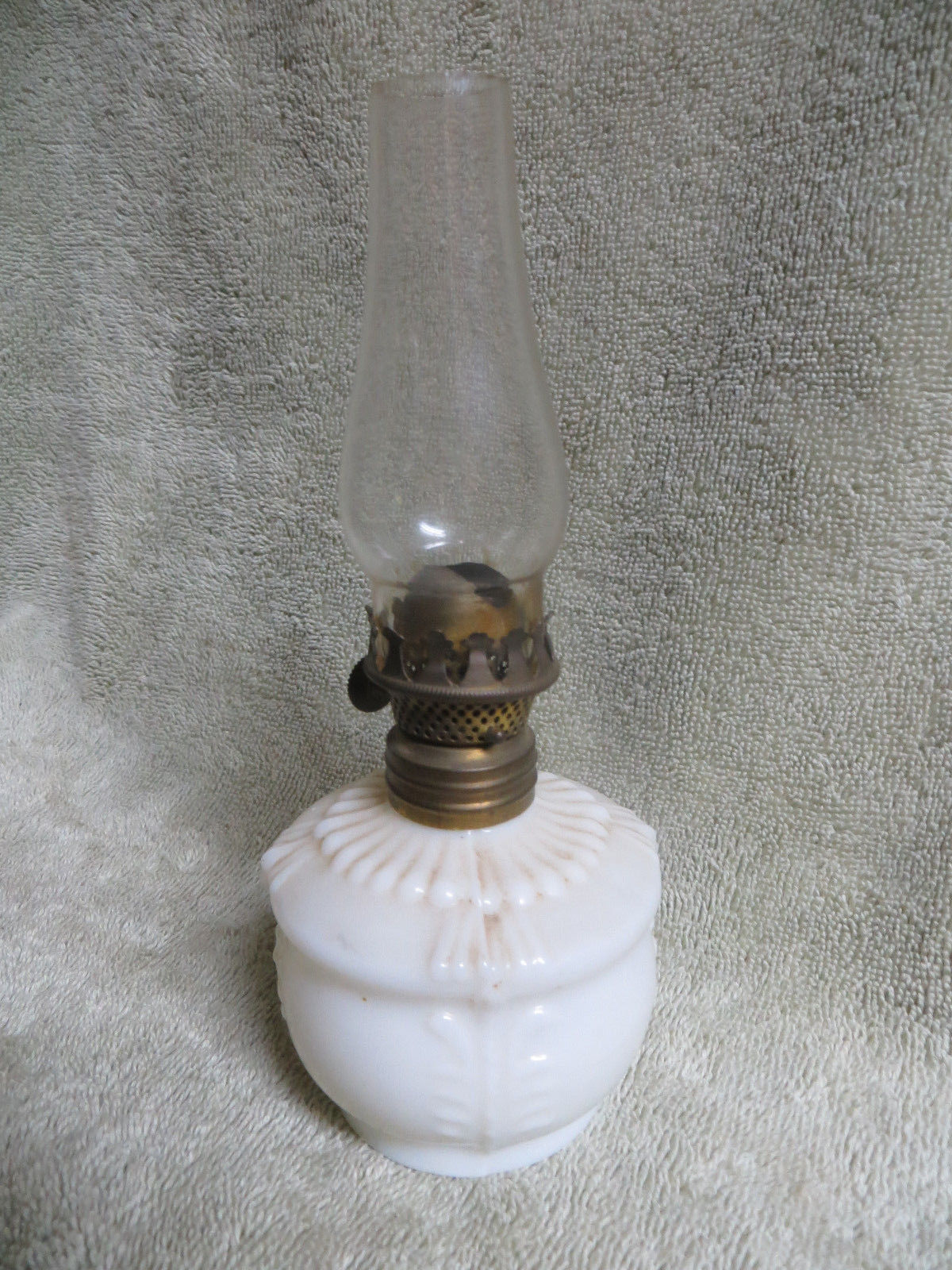 Vintage Miniature Milk Glass Oil Lamp With Chimney 1 Antique Price Guide Details Page