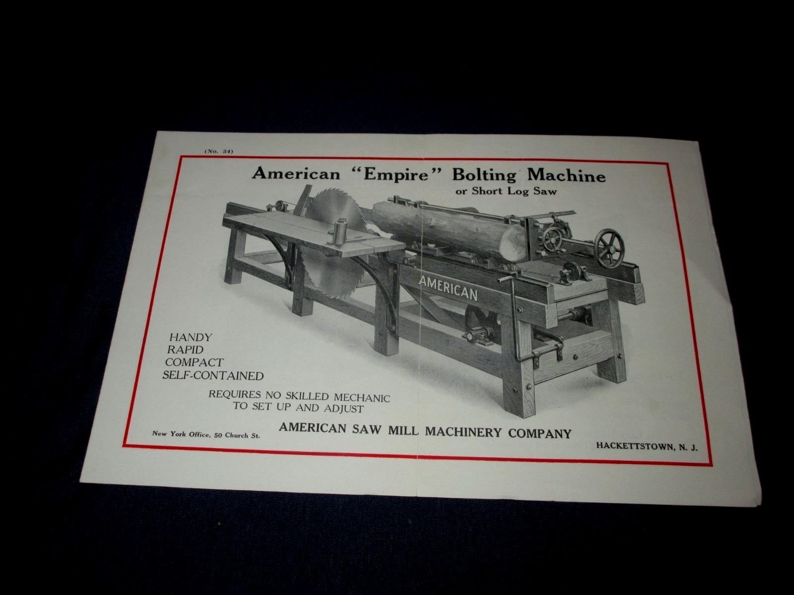 AMERICAN SAW MILL MACHINERY CO-EMPIRE BOLTING MACHINE-1920s ERA SALES ...