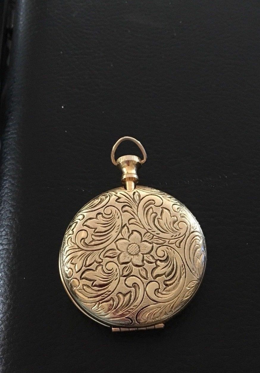 VICTORIAN ANTIQUE POCKET WATCH MIRROR PHOTO LOCKET ART NOUVEAU GOLD T ...