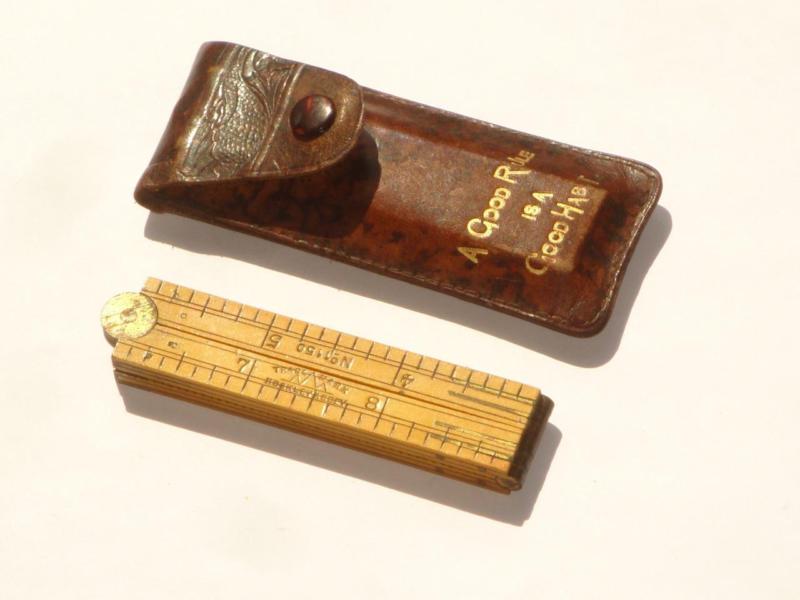 SUPERB RARE ANTIQUE VINTAGE HOCKLEY ABBEY BOX WOOD BRASS FOLDING RULE ...