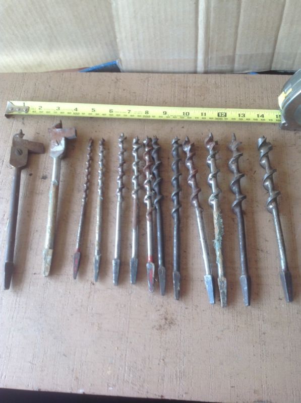 13 Vintage wood boring auger drill bits Various size lengths Primitive ...