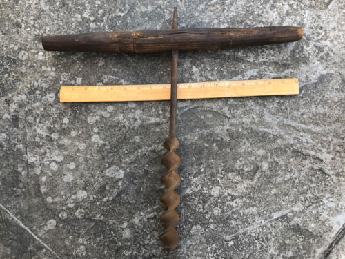 Large Vintage T Handle Primitive Rustic Hand Drill Augers Wood Barn ...