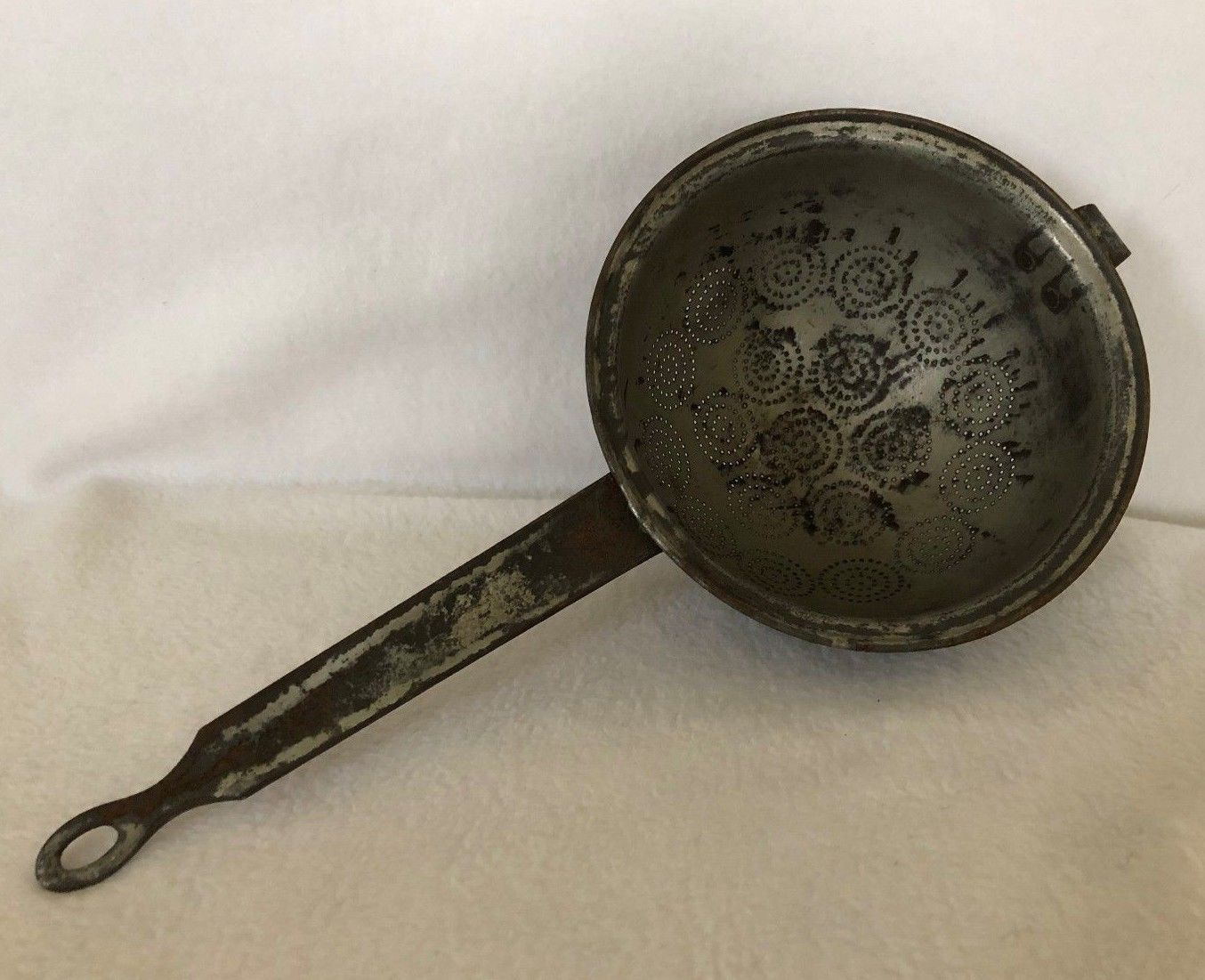 Antique Primitive Rustic Long Handled Metal Strainer Dipper Ladle ...