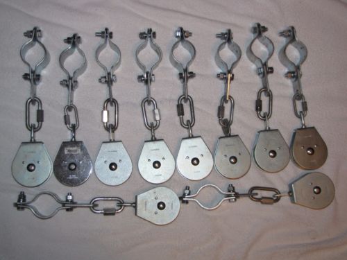10 CAMPBELL PULLEY 650 LBS. 295 kgs ROPE SIZE 1/2" & 1 1/2" pipe clamps ...