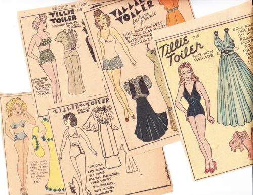 Tillie The Toiler Fashion Page Paper Doll Lot Of 5 Vintage Newspaper