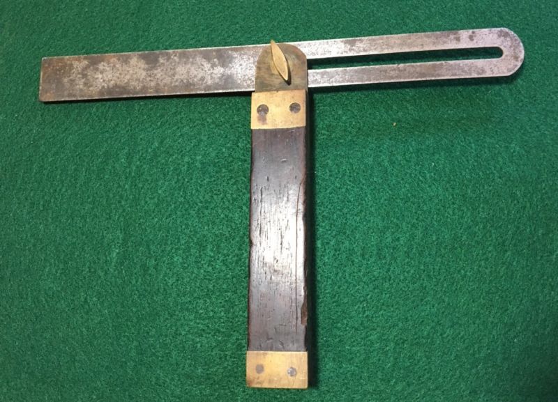 Antique Adjustable 10" Sliding T Bevel Square Rosewood Brass Carpenter ...