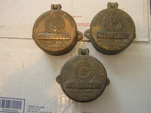 3 VINTAGE ROCKWELL PITTSBURGH METER DIVISION BRASS WATER METER CAPS ...