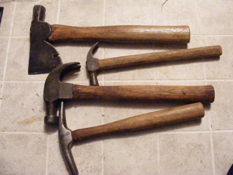 4 OLD TOOLS HAMMERS, BAY STATE CLAW, BELKNAP BLUE GRASS TACK,HOCKADAY ...