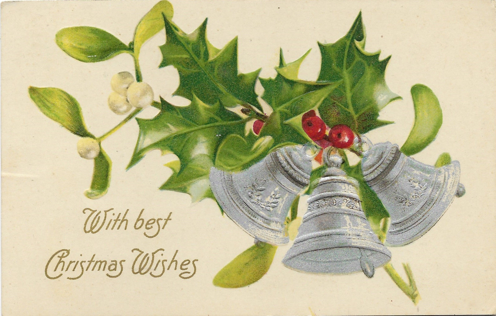 DB postcard 1908, best wishes , embossed with silver bells and holly -- Antique Price Guide ...