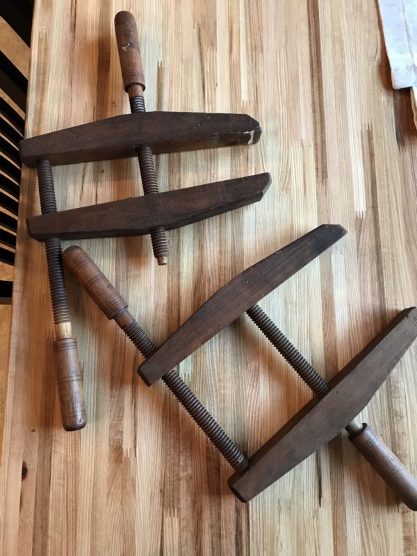 Two Vintage Wooden Hand Screw Wood Clamps Carpenter''s Vice Primitive ...