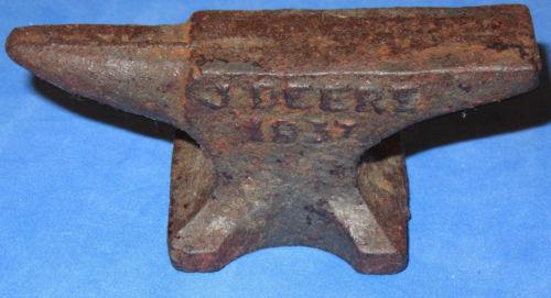 1937 John Deere Cast Iron Ad -Salesman Sample 4" mini 12 oz. Blacksmith ...