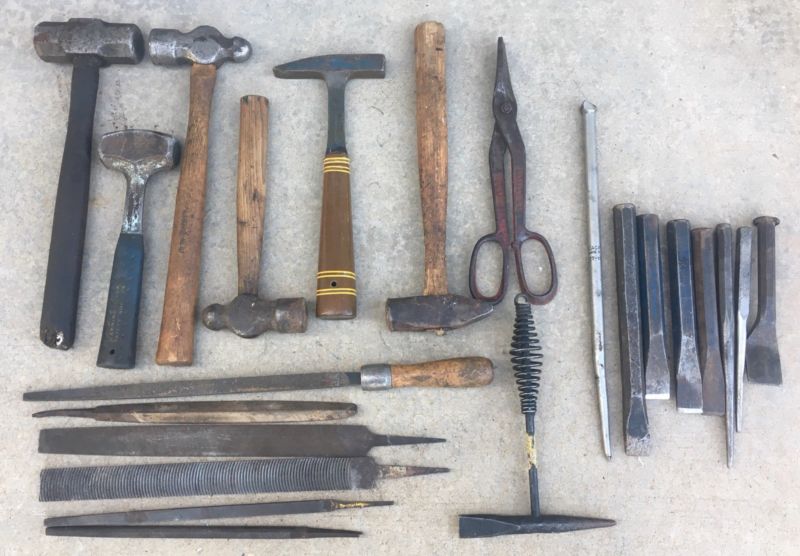 OLD USED VINTAGE TOOLS BLACKSMITHING, TINSMITH, MACHINIST, HAMMERS ...