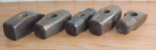 Vintage lot of 2 cross peen hammer heads, 3 sledge hammer heads ...